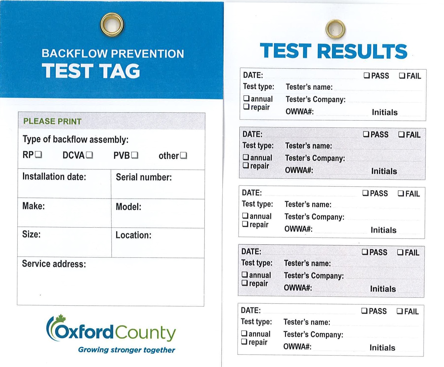 Backflow Test Tag – Oxford County